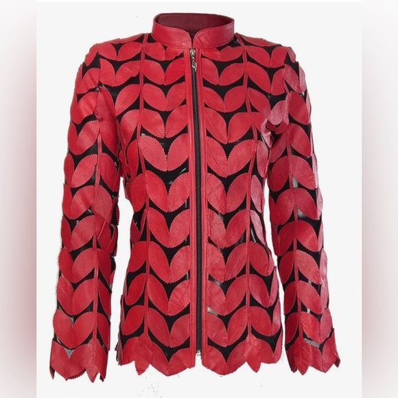 Jackets & Coats | Statement Piece Genuine Leather Red Black Cutout ...